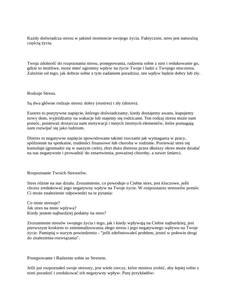 Radzenie Sobie Ze Stresem | PDF