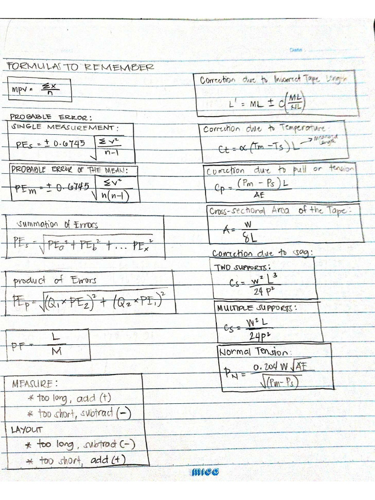 Surveying Formula | PDF