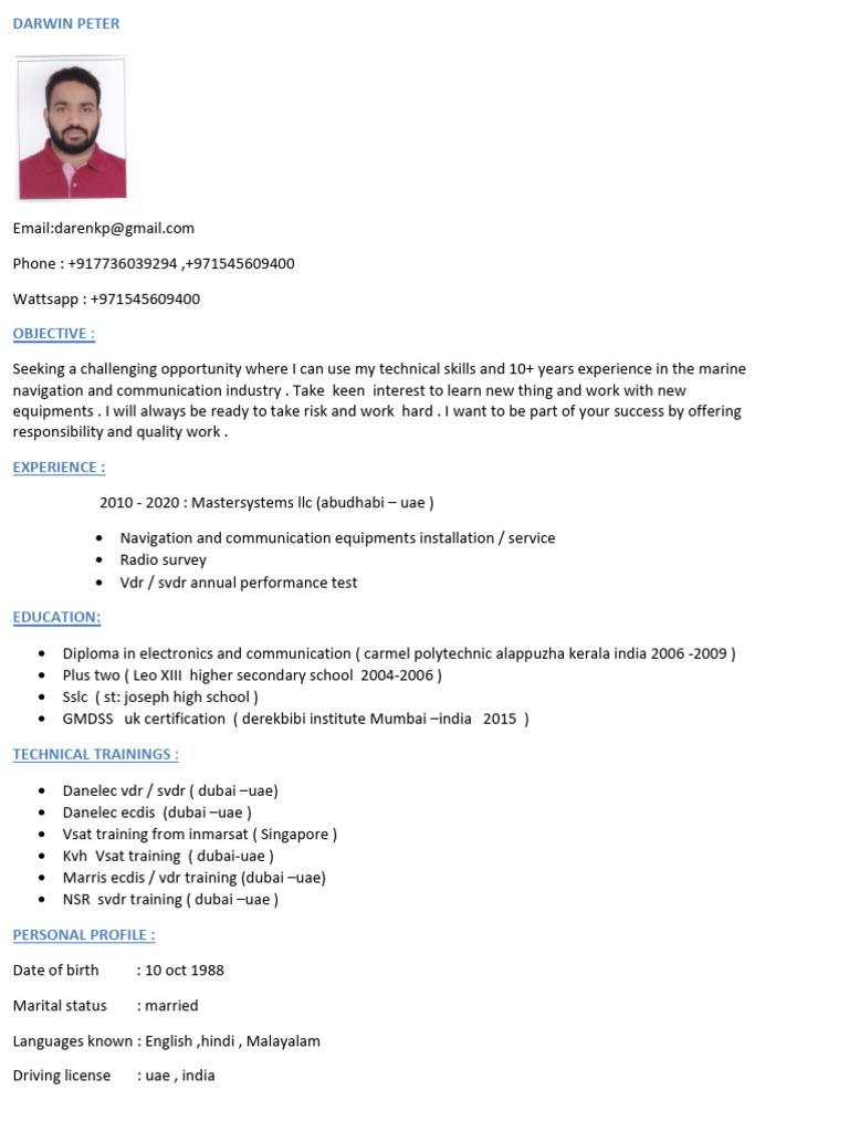 Darwin 'S Resume | PDF