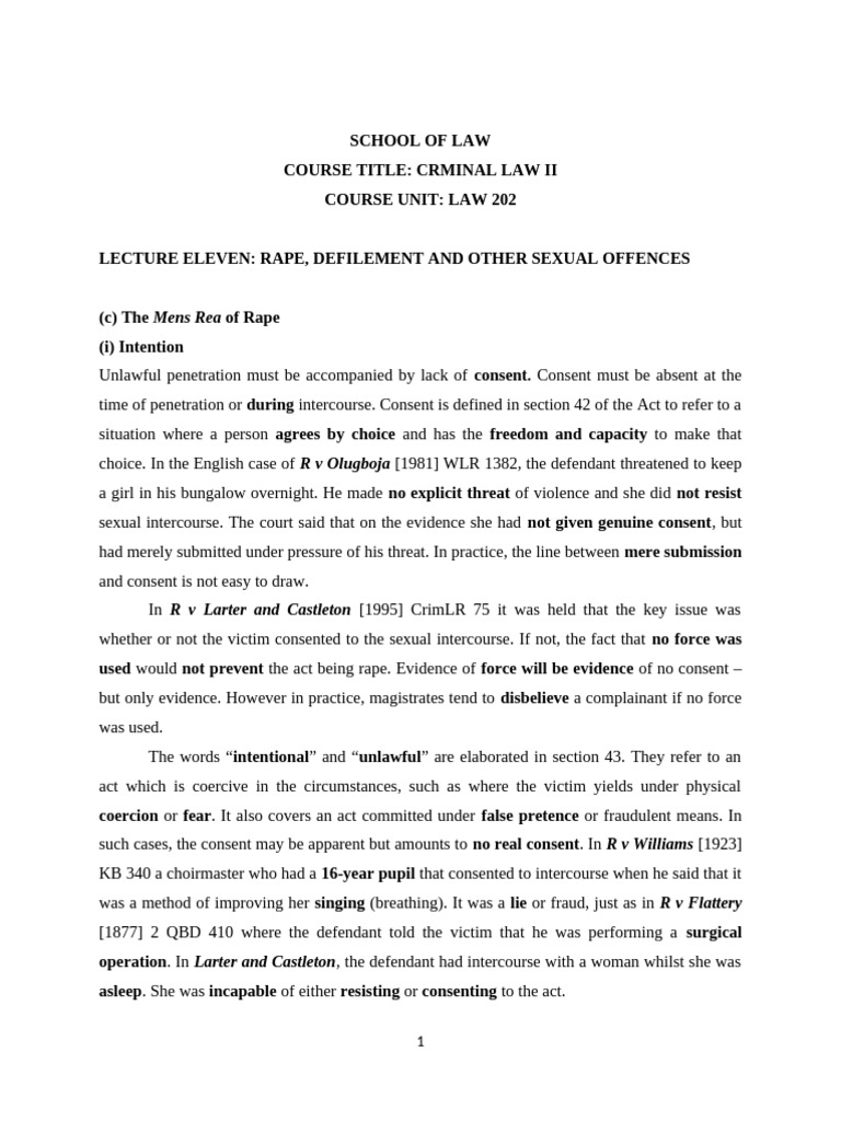 Mens Rea in Rape and Sexual Offences | PDF | Rape | Prostitution