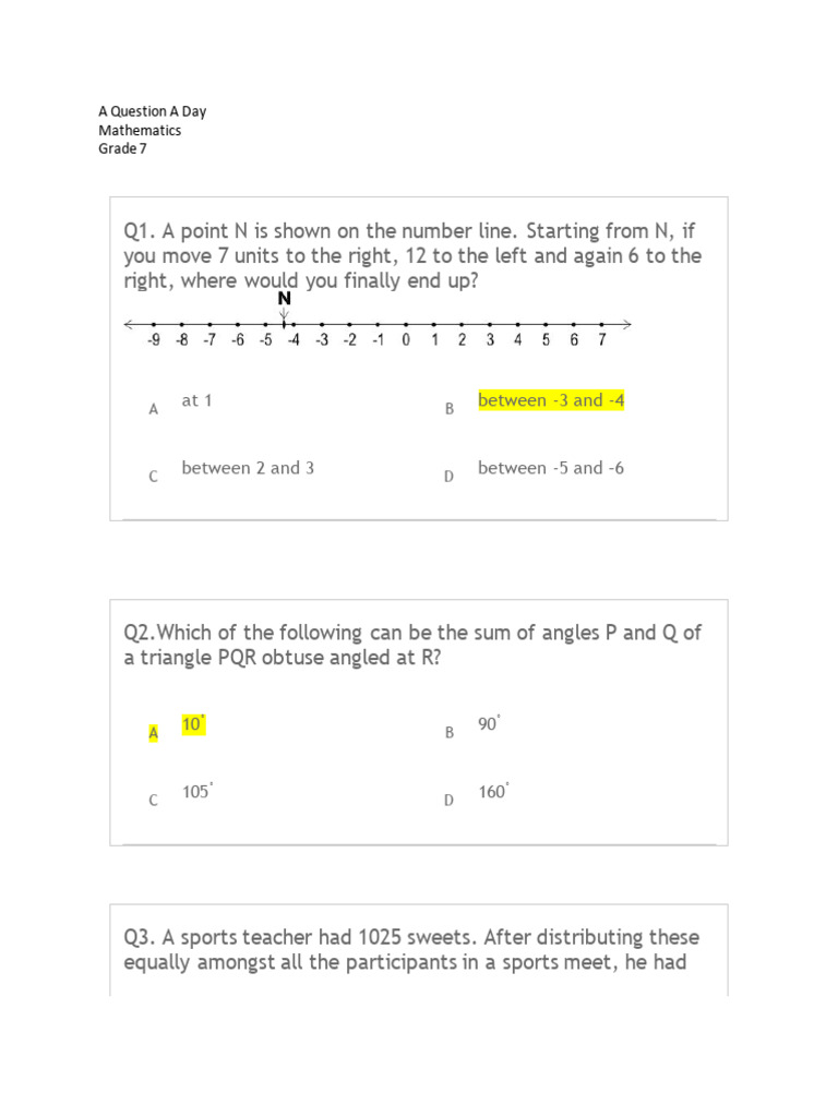 Grade 7 Math Practice Questions | PDF | Area | Elementary Geometry