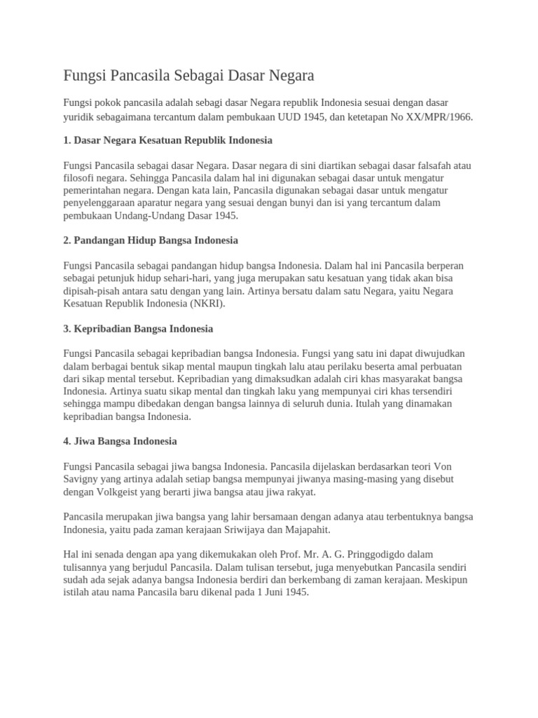 Fungsi Pancasila Sebagai Dasar Negara | PDF