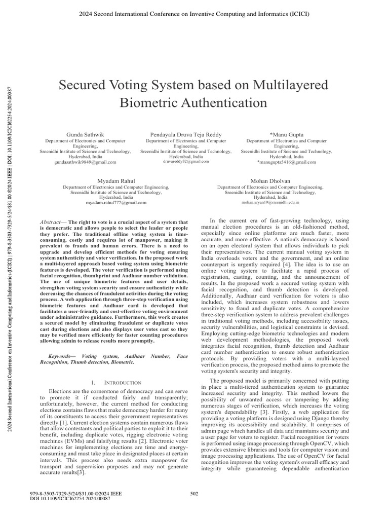 Multilayer Biometric Voting System | PDF | Optical Character ...