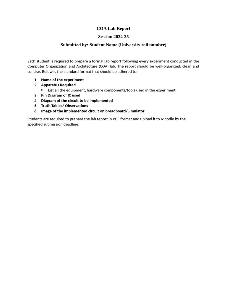 COA Lab Report Format Guidelines | PDF