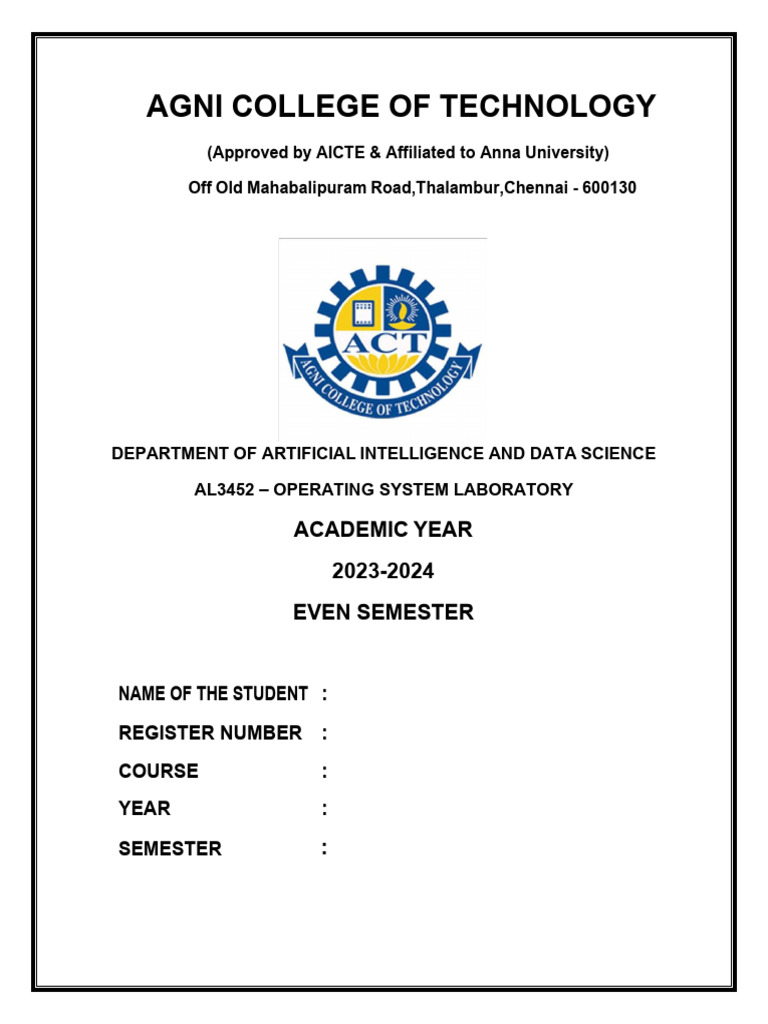 AL3452 - OS Lab Record | PDF | Computer File | Windows 10