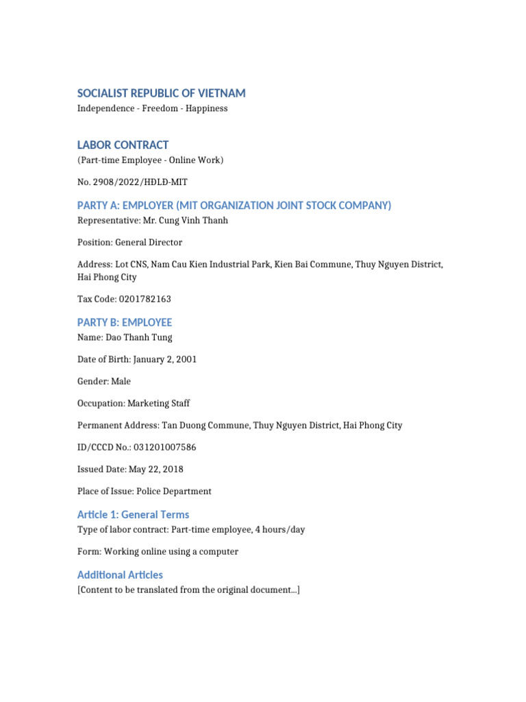 Labor Contract Translation | PDF