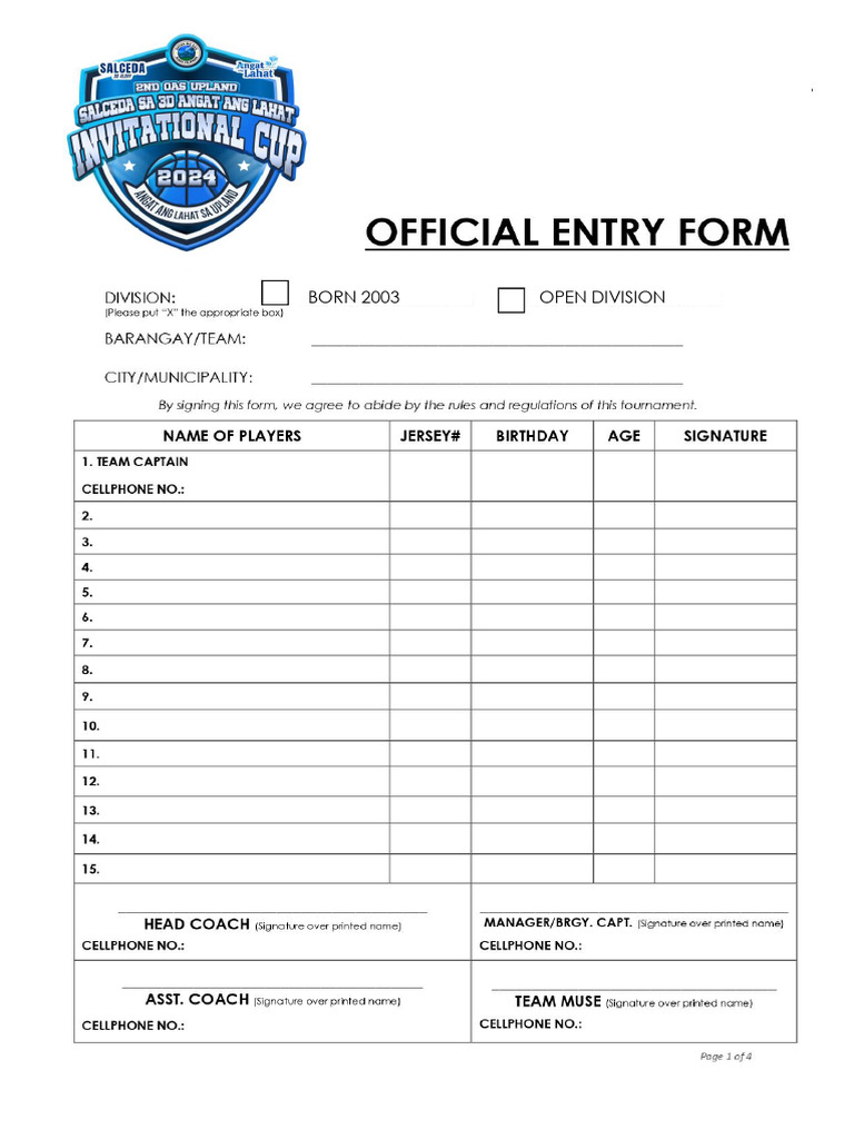 Invitational Cup 2024 Entry Form and Gallery 1 | PDF