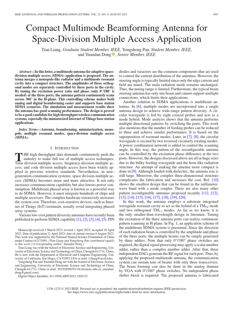 Compact Multimode Beamforming Antenna For Space-Division Multiple Access Application | PDF ...