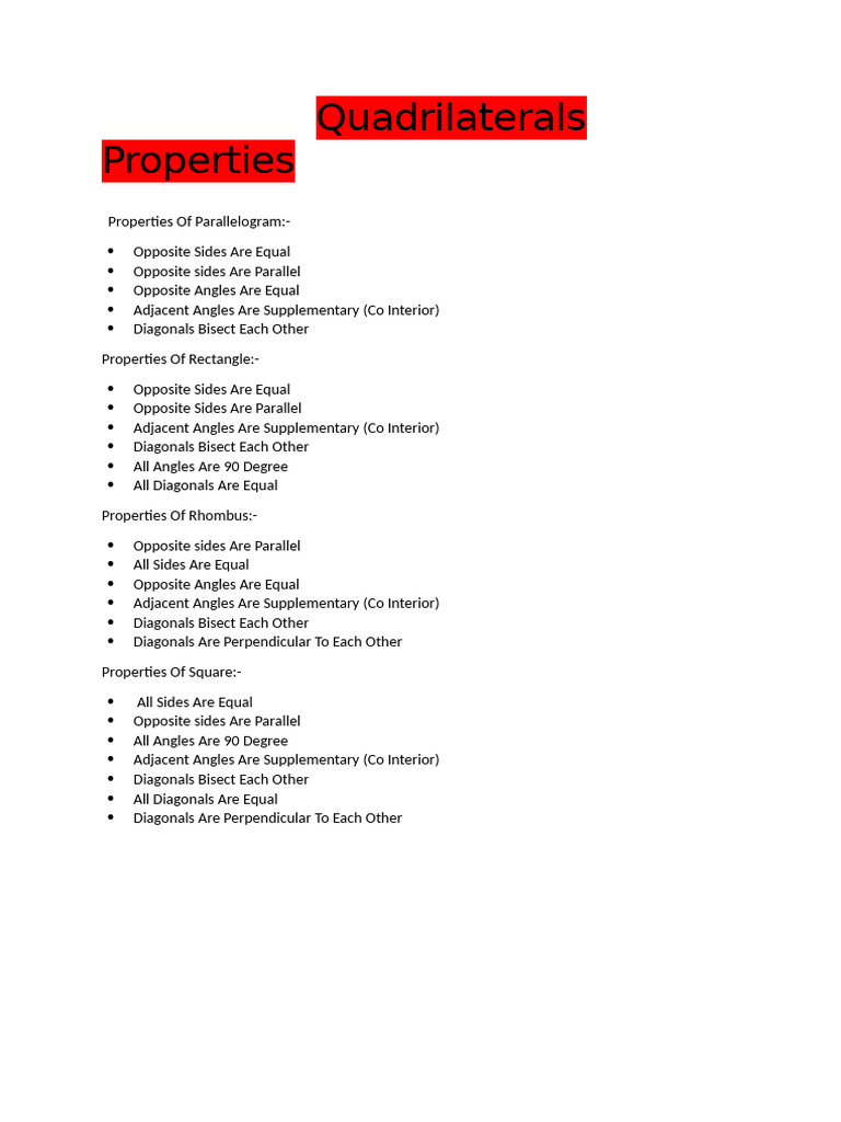 Quadrilaterals Properties | PDF
