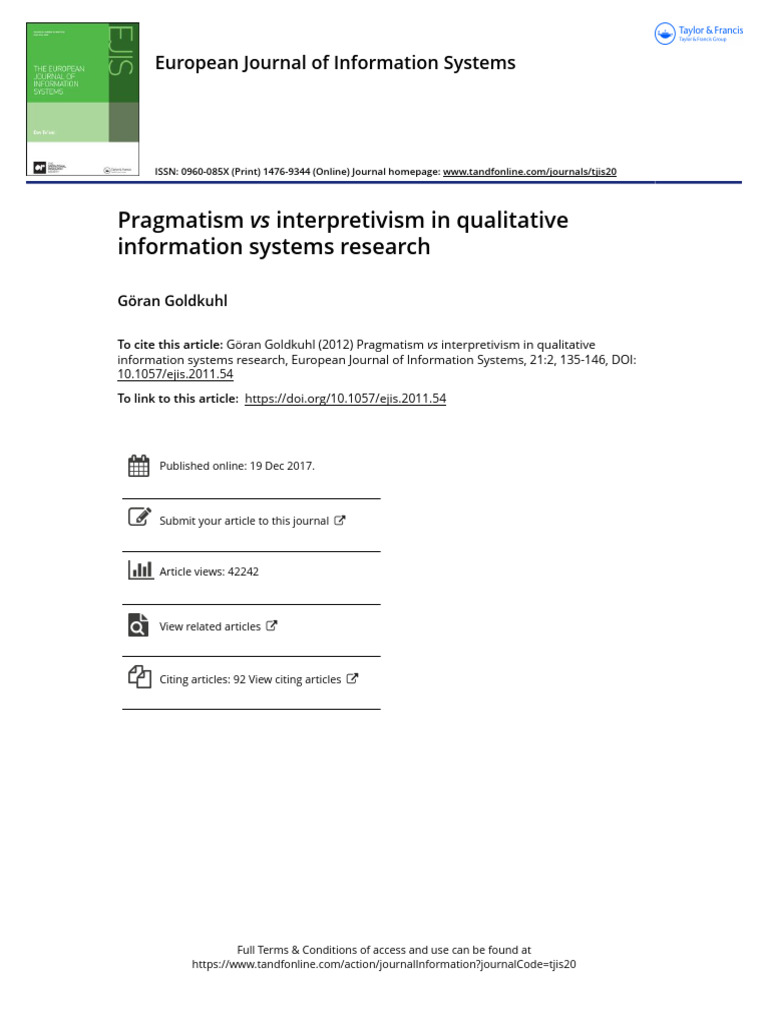 Pragmatism Vs Interpretivism in Qualitative Information Systems ...