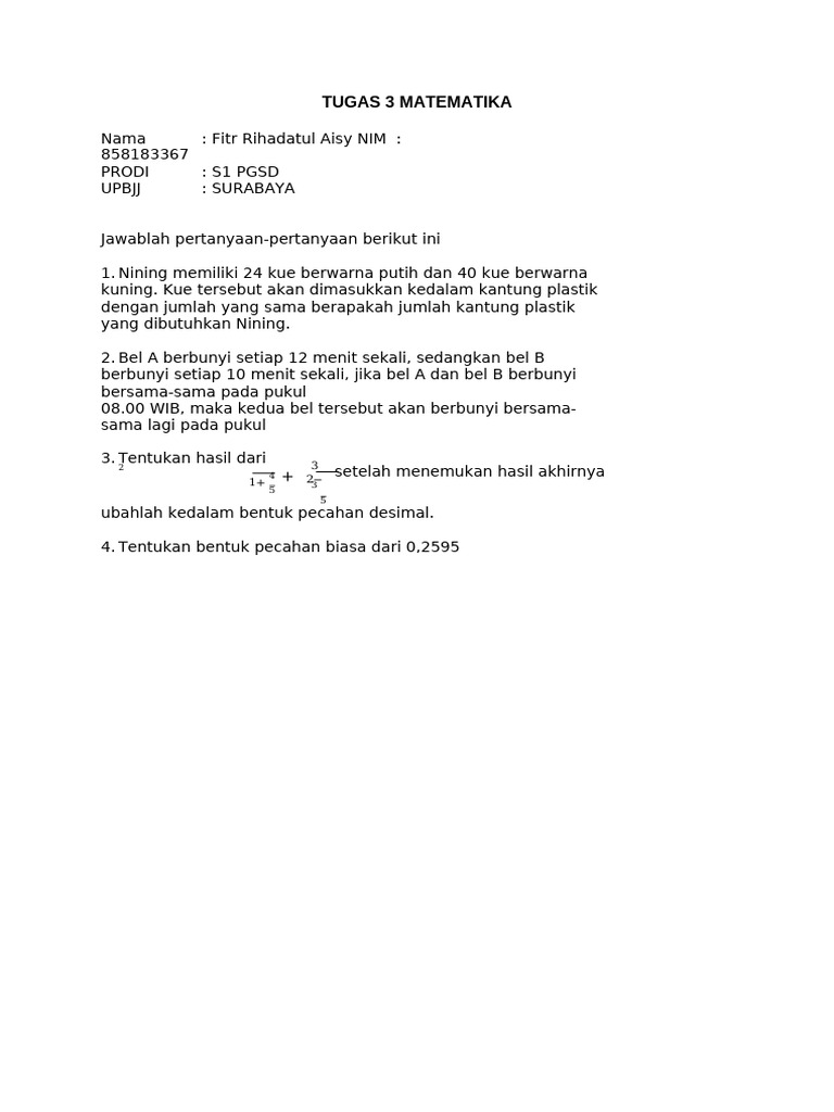 Tugas 3 Matematika 1 | PDF