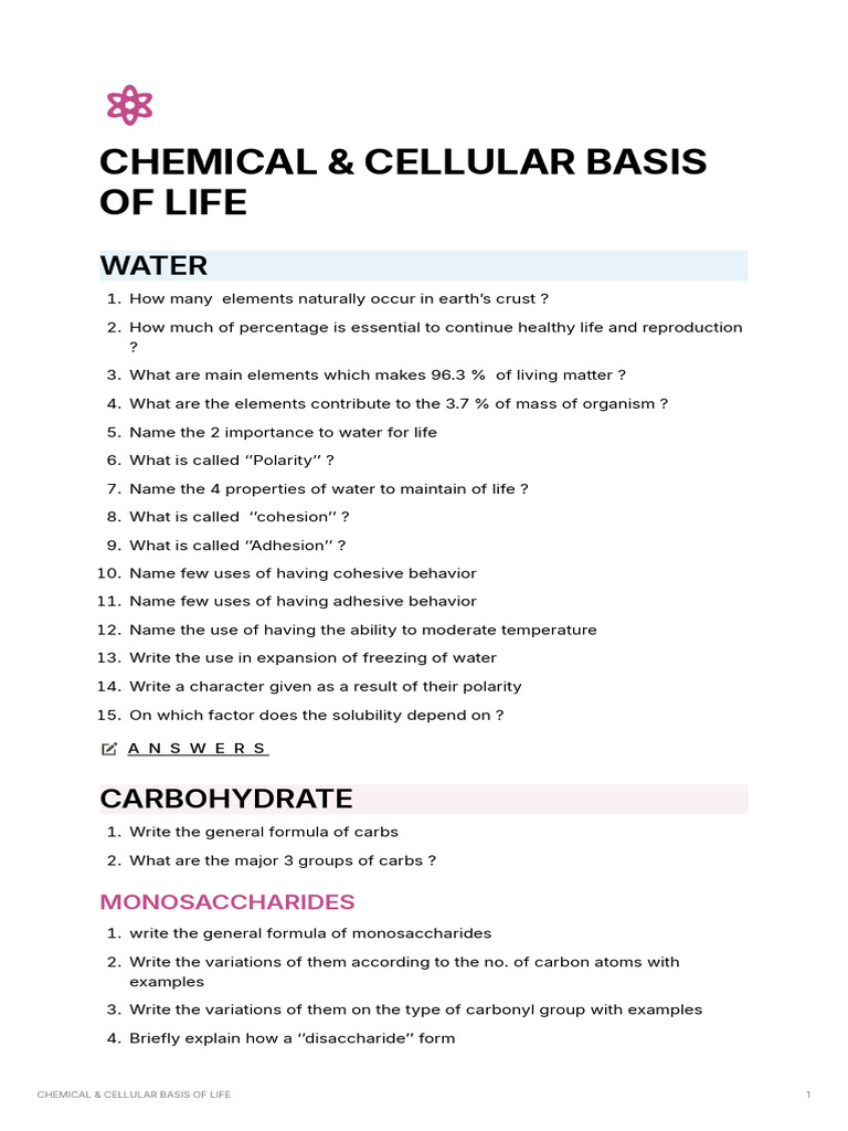 Chemical and Cellular Basis of Life | PDF | Cell (Biology) | Photosynthesis