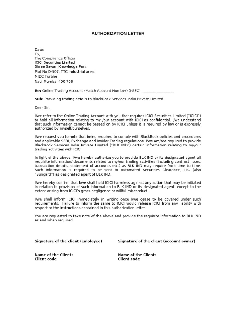 ICICI Securities Authorization Letter | PDF