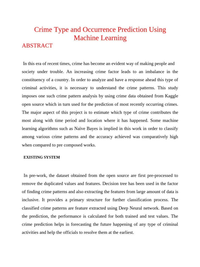 Crime Type and Occurrence Prediction Using Machine Learning | PDF | Machine Learning ...