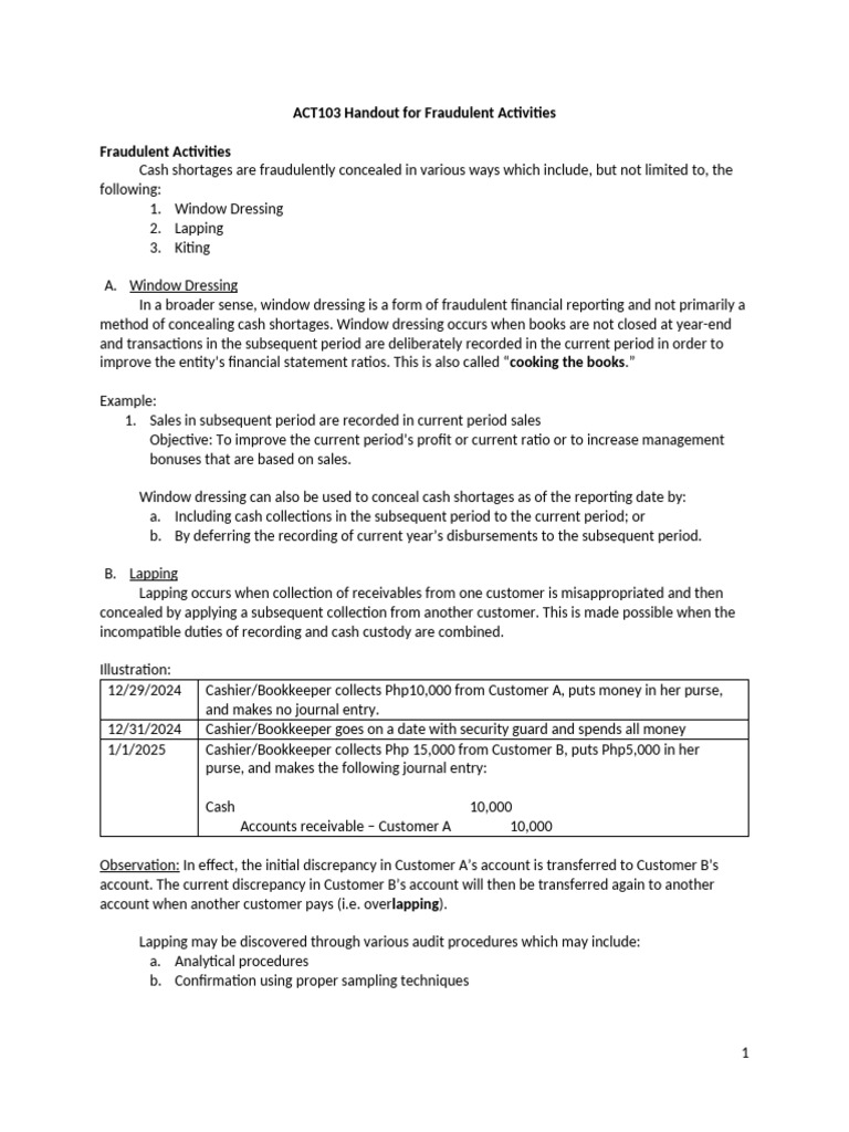 Understanding Fraudulent Activities in Accounting | PDF | Banks ...