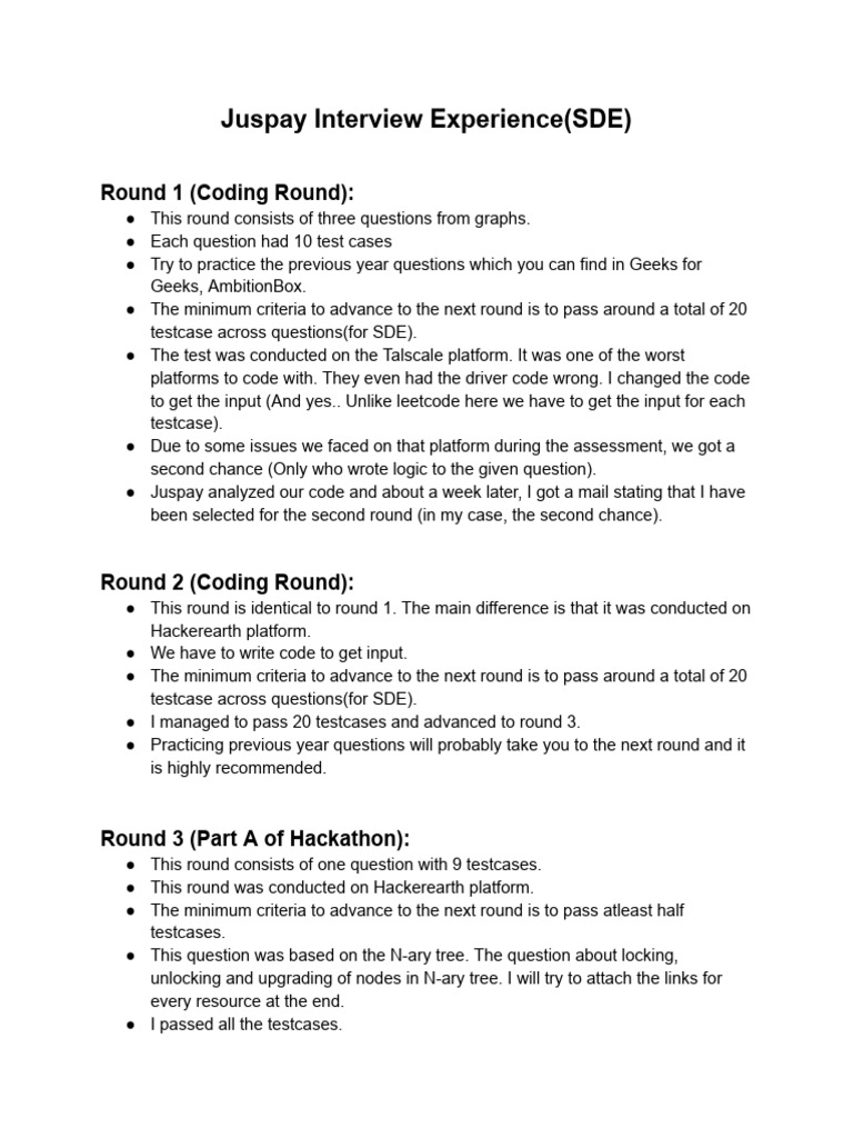 Juspay Interview Experience | PDF | Algorithms | Computer Programming