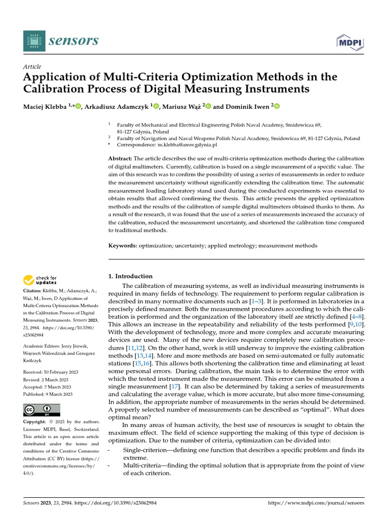 Application Of Multi Criteria Optimization Methods Pdf Measurement