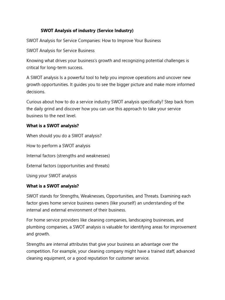 Service Industry SWOT Analysis Guide | PDF | Swot Analysis | Employment