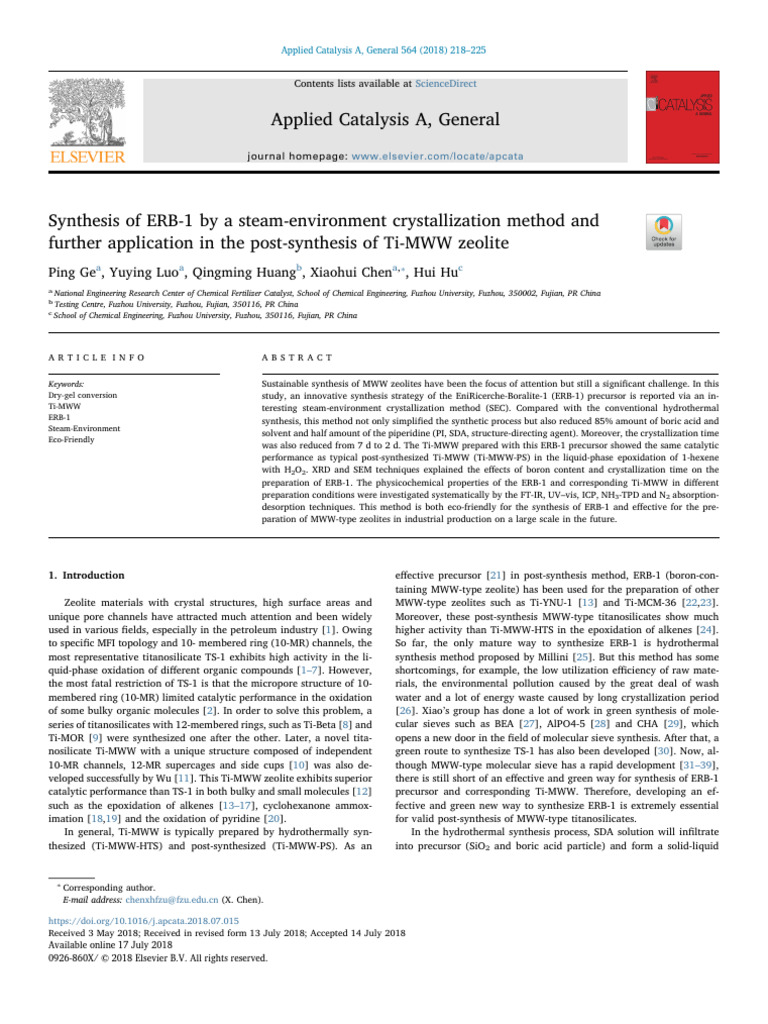 Synthesis of ERB 1 by A Steam Environment Crystallization - 2018 ...