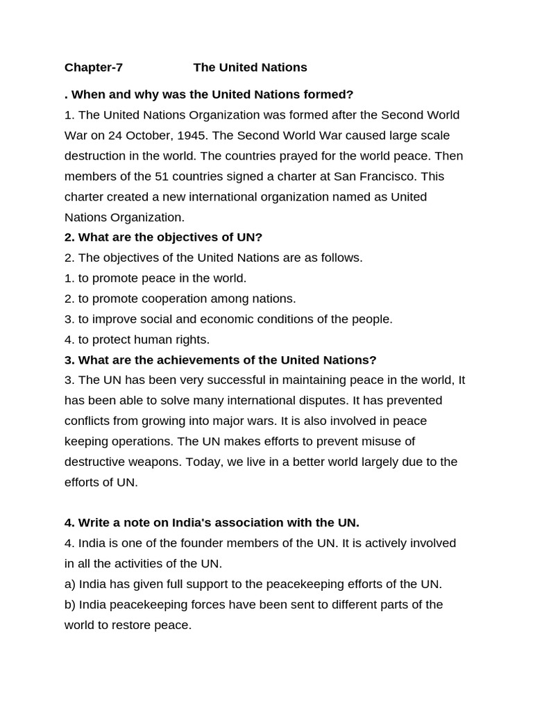 Objectives and Achievements of the UN | PDF | United Nations ...