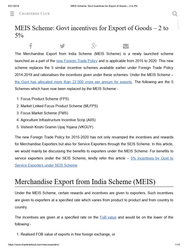 MEIS Scheme_ Govt Incentives for Export of Goods – 2 to 5% | PDF