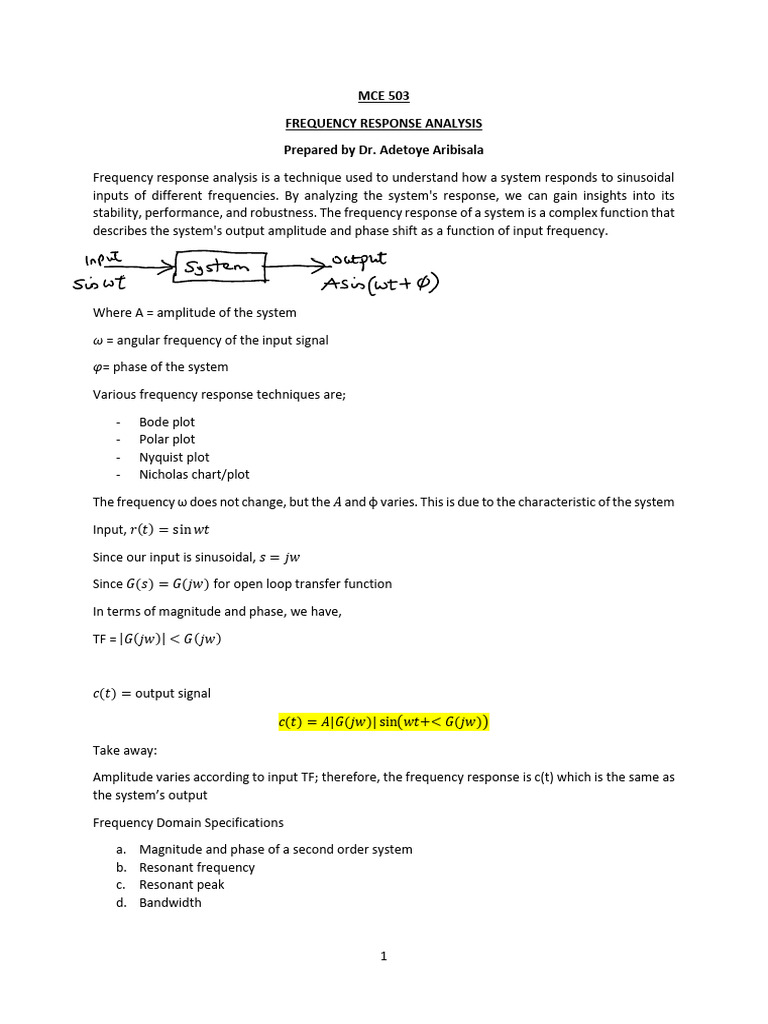 MCE 503 - frequency response analysis - introduction to bode plot | PDF | Waves | Oscillation