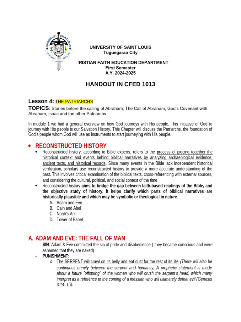 Lesson 4 Handout Cfed 1013 | PDF | Leah | Jacob