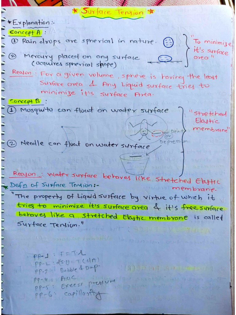 Surface Tension-Handwritten Notes | PDF