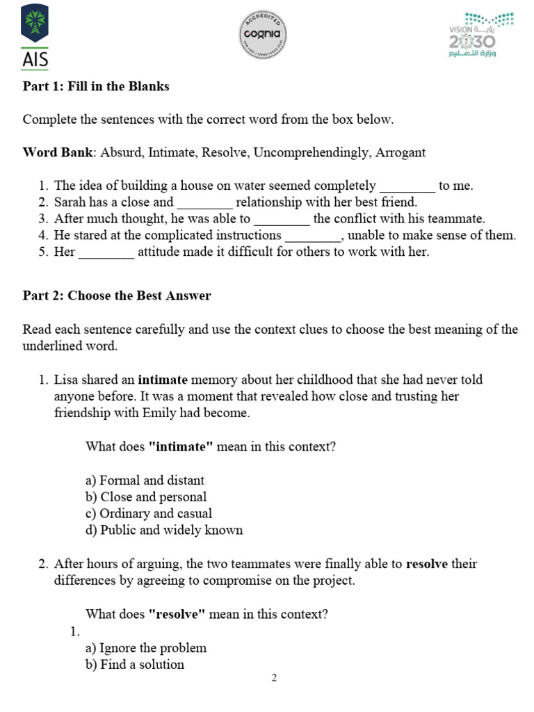 Part 1: Fill in The Blanks | PDF | Semantic Units | Linguistics