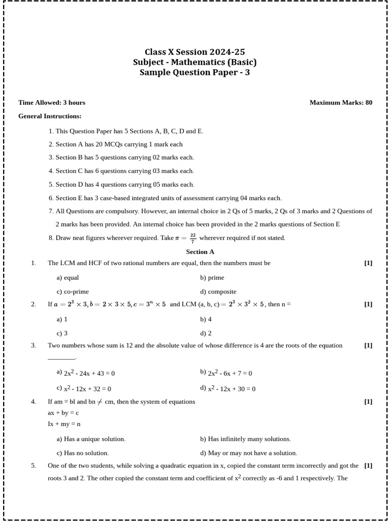 Class 10 Preboard - 2 Basic | PDF | Circle | Area