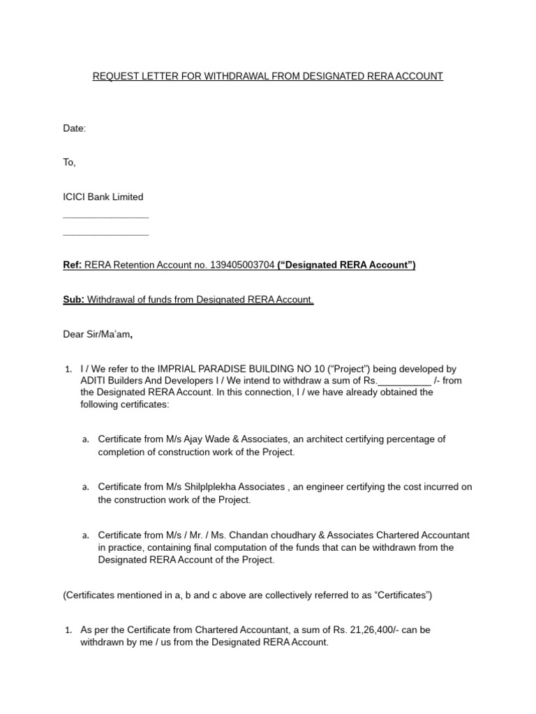 Rera Withdrawal Request Letter-Revised Letter - Docx - 20241218 ...