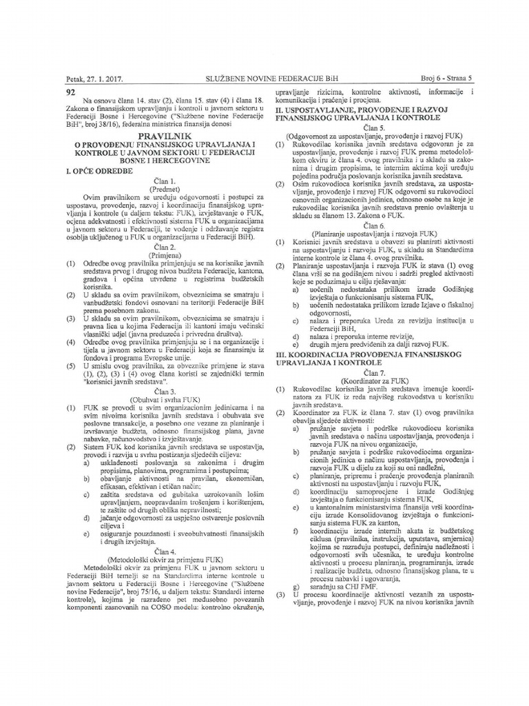 Pravilnik o Provođenju FUK Sl. Novine FBiH Broj 6-17 | PDF