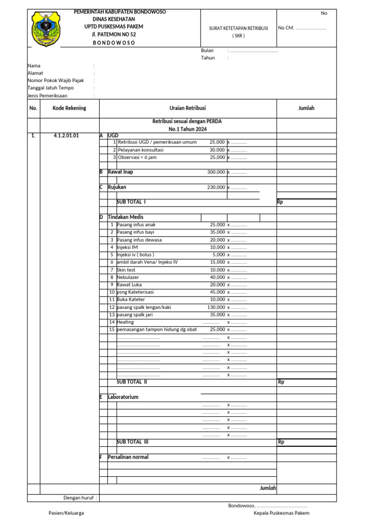 Form SKR Puskesmas R.inap 24 | PDF