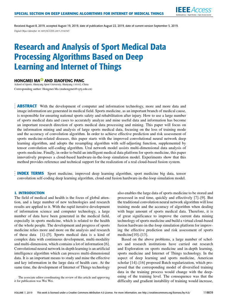 Deep Learning in Sports Medicine Data Analysis | PDF | Artificial ...
