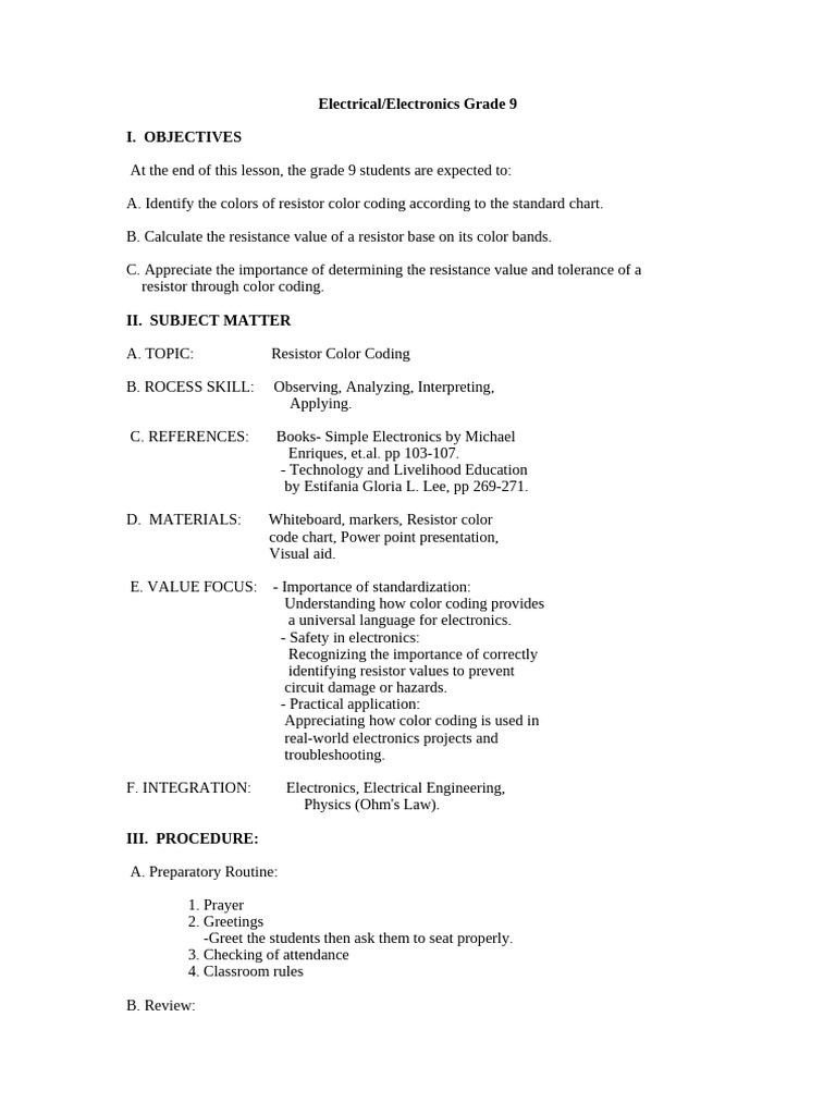 Lesson Plan, RESISTOR JOSHUA | PDF | Resistor | Engineering Tolerance