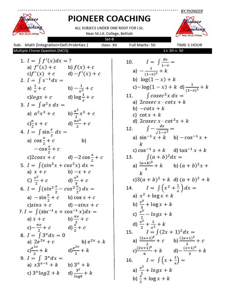 Math 44 Integ. Defini. Properites. Hin. Page 3 | PDF