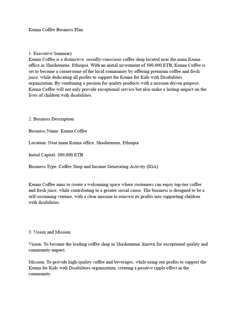 Kenna Coffee Business Plan | PDF | Coffee | Brand