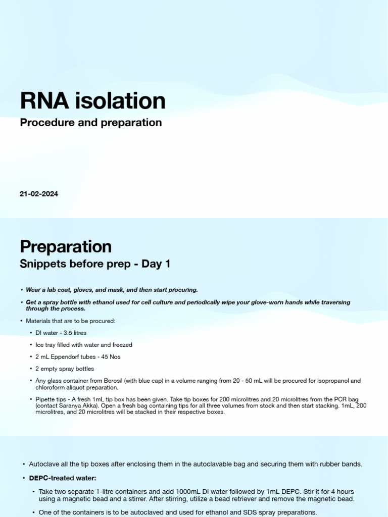 RNA Isolation | PDF | Precipitation (Chemistry) | Water
