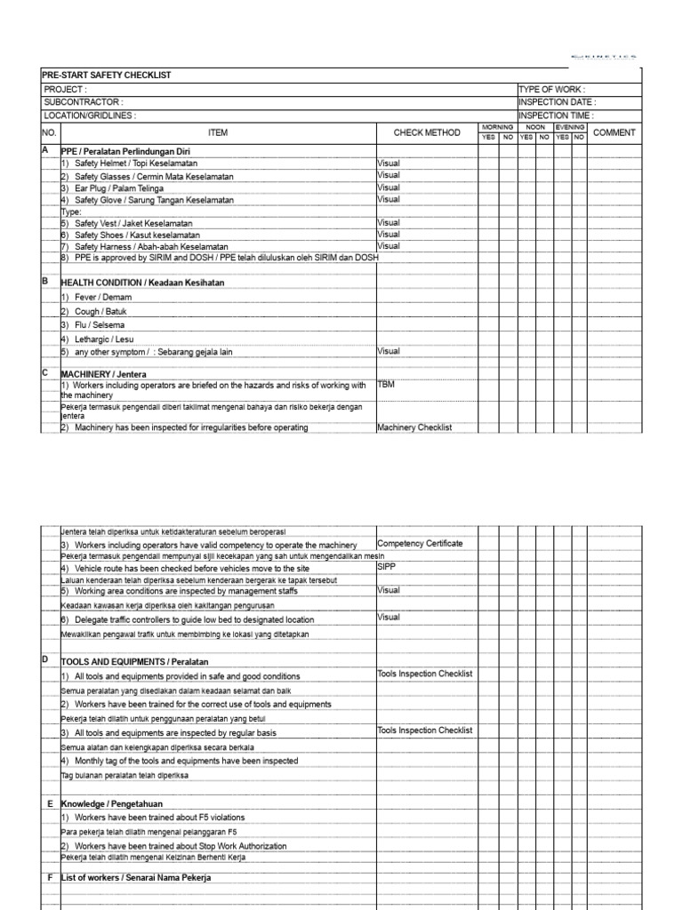 KSM Pre-Startup Safety Review Checklist | PDF | Labor Relations | Workplace