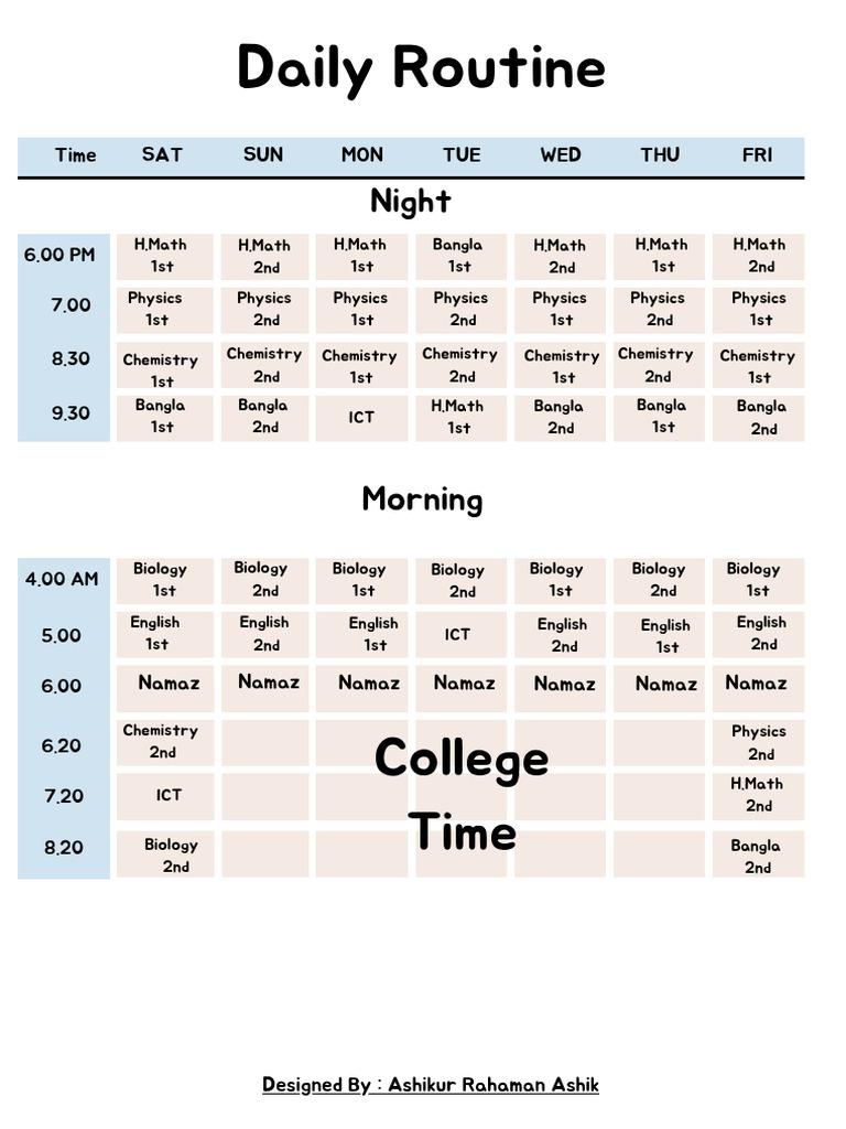 Student Weekly Study Schedule | PDF