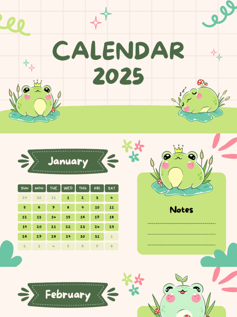 Frog Theme Calendar 2025 | PDF