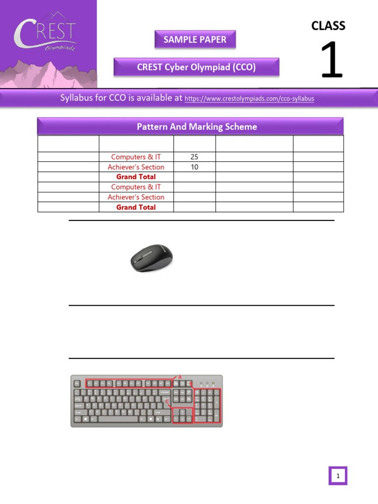 CCO Sample Papers for Class 1 | PDF | Image Scanner | Human–Computer ...