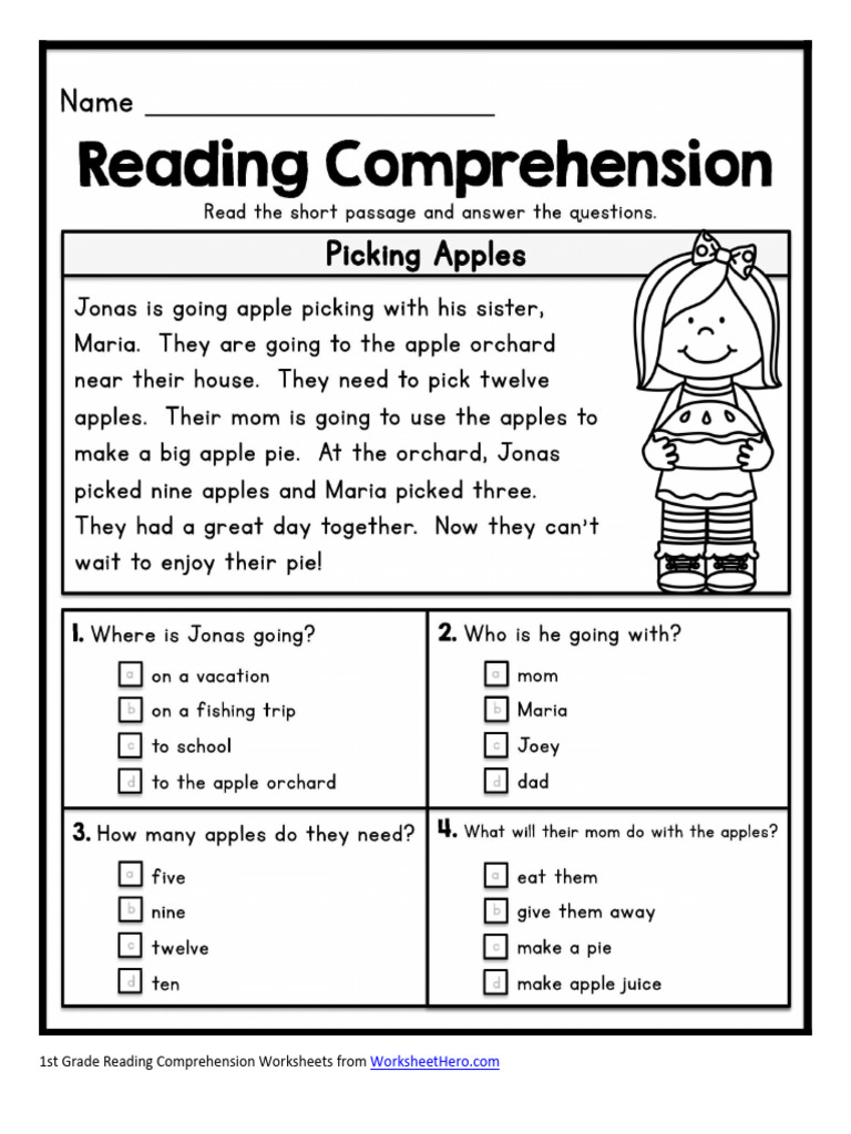 1st Grade Reading Comprehension Worksheets Multiple Choice | PDF