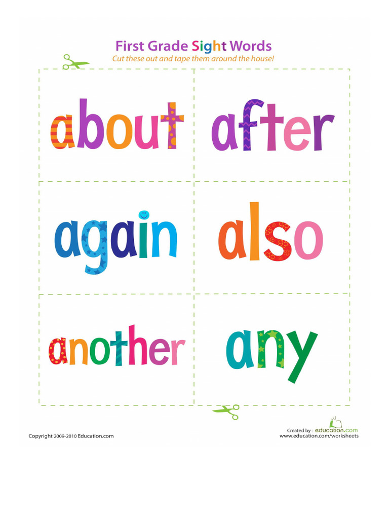 1st Grade Sight Words Flashcards | PDF