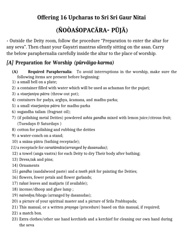 Offering 16 Upacharas to Sri Sri Gaur Nitai | PDF