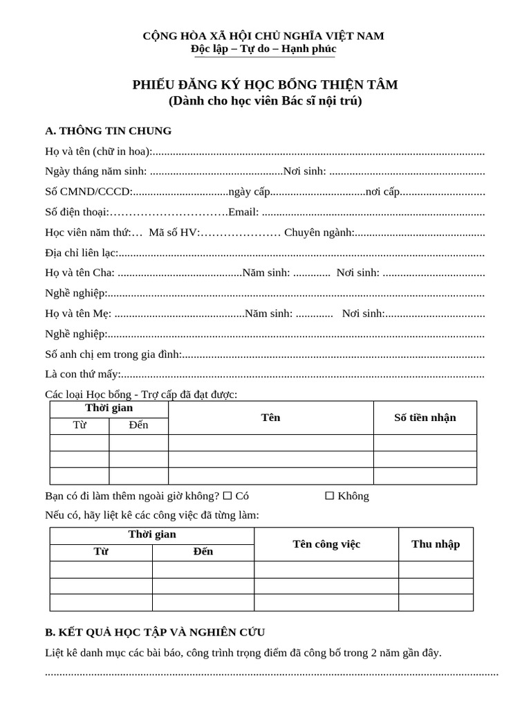 Phieu Dang Ky Hoc Bong | PDF
