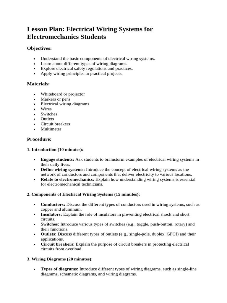 Electrical Wiring Systems Lesson Plan | PDF | Electrical Wiring | Insulator (Electricity)
