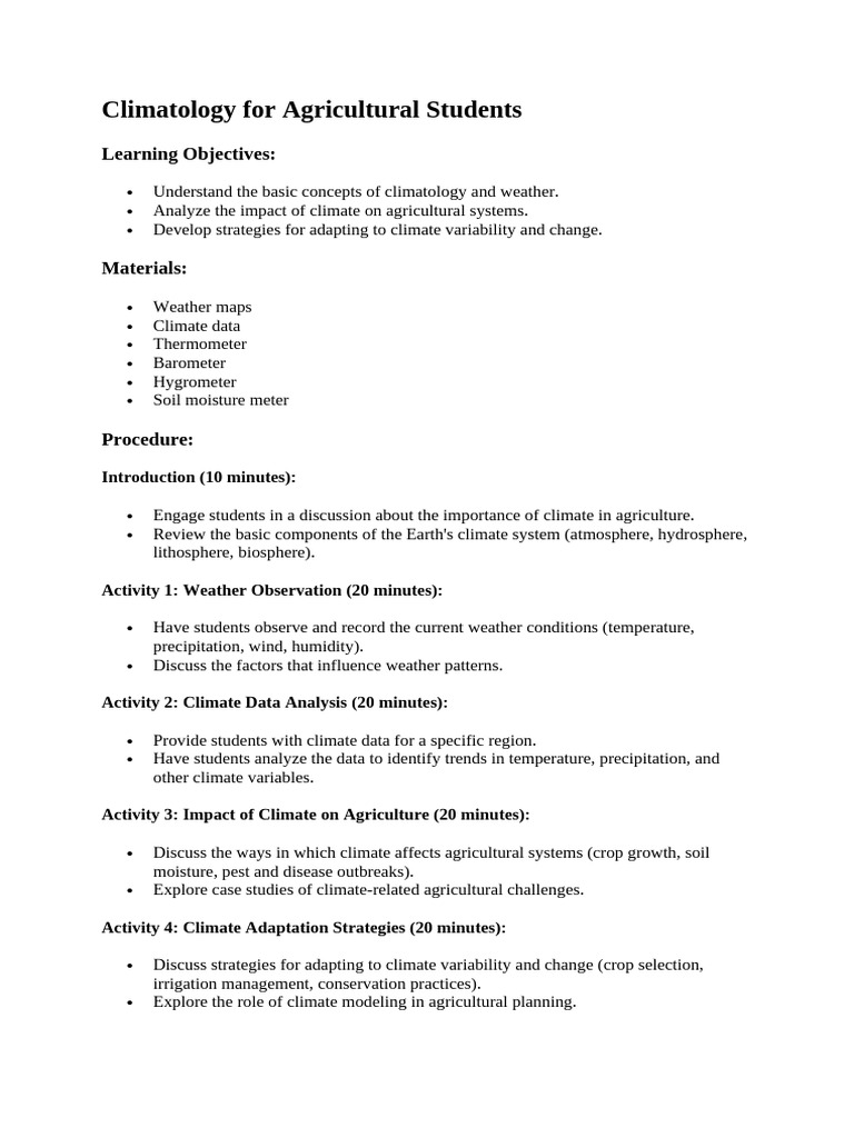 Lesson Plan Climatology For Agricultural Student | PDF | Climate ...