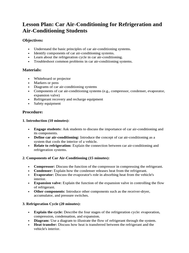 Car Air-Conditioning Lesson Plan | PDF | Air Conditioning | Refrigeration
