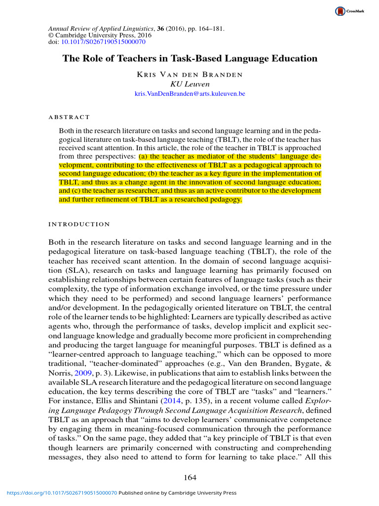 The Role of Teachers in Task Based Language Education | PDF | Teachers ...